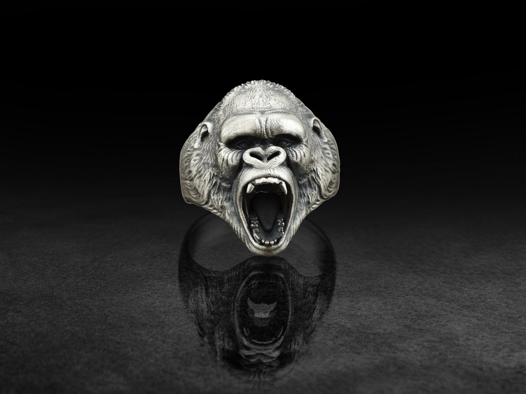 925 Charming Silver Angry Gorilla Head Ring for Men, Personalized Angry ...