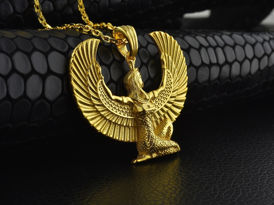 Charming Egyptian Isis Men's Necklace in Oxidized Silver, Detailed Isis ...