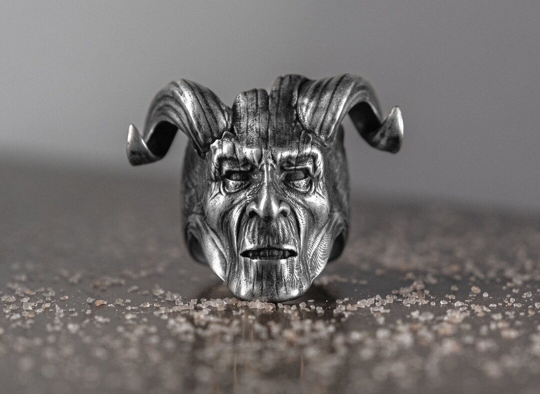 Handmade Sterling Silver Demon Tree Bark Biker Ring for Men, Unique ...