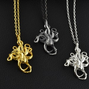 Sterling Silver Octopus Necklace for Men's, Personalized Unisex Octopus ...