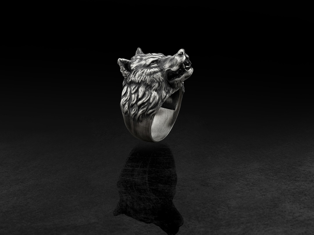 Personalized 3D Alpha Wolf Ring in Oxidized Silver for Men's, Charming ...