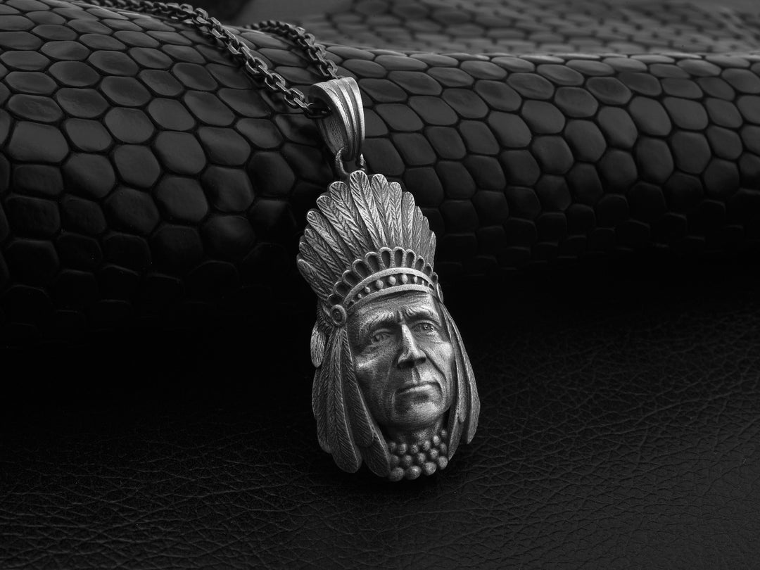 Sterling Silver American Indian Chief Handmade Necklace for Men, Native ...