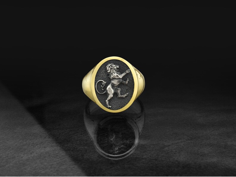 Charming Rampant Lion Men's Signet Ring in Oxidized - Etsy