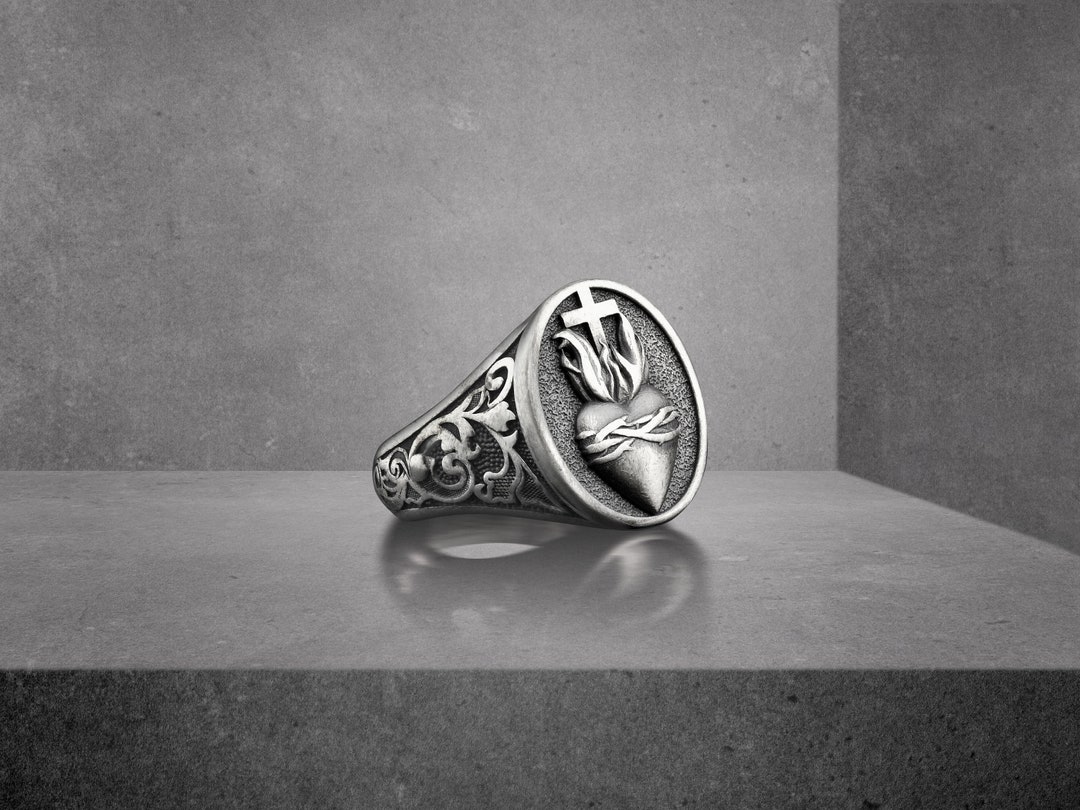 Sacred Heart of Jesus Signet Ring, Dainty Christian Ring for Boyfriend ...