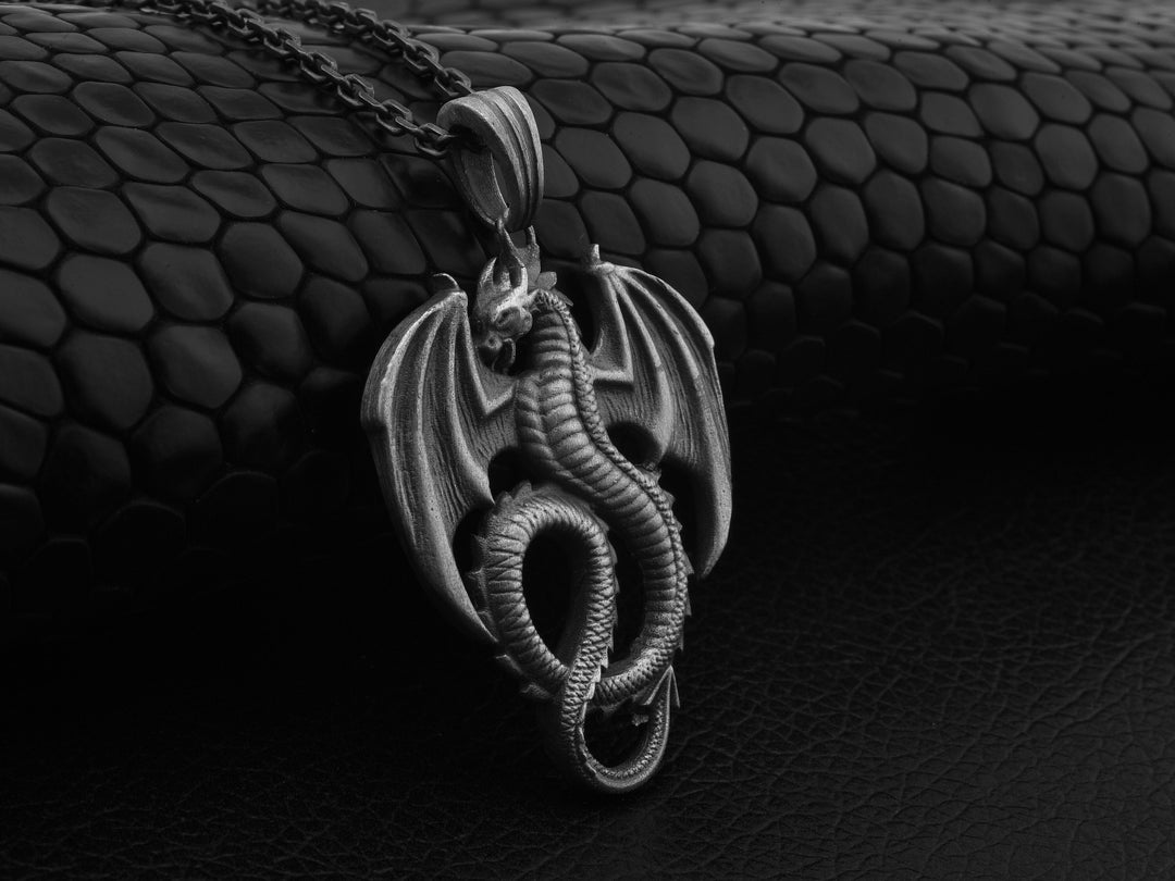 Personalized Winged Dragon Necklace for Men, 925 Sterling Silver Dragon ...
