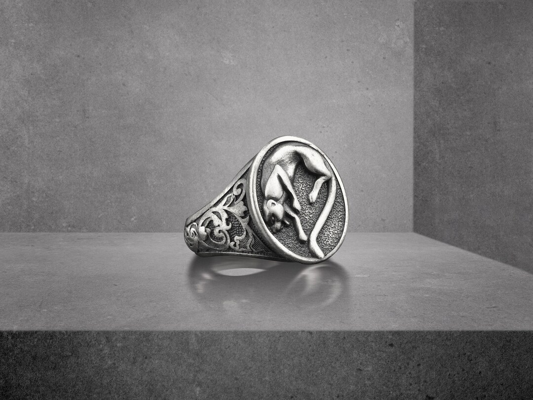 Panther Silver Mens Animal Signet Ring, Wild Cat Ring for Boyfriend ...