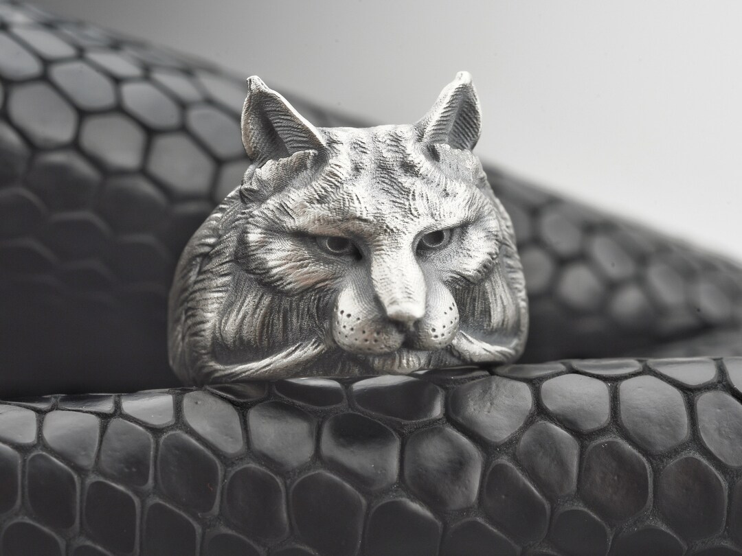 Personalized Sterling Shiny Silver Lynx Ring for Men, Unique Wild Cat ...
