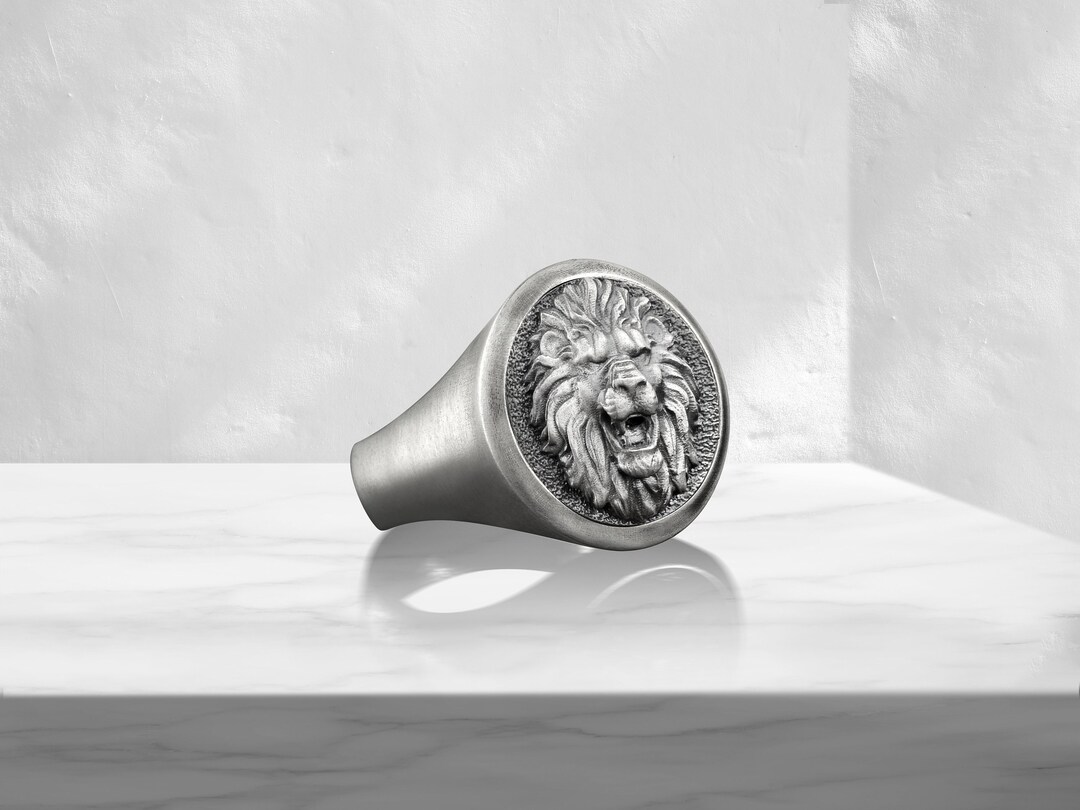 Pinky Roaring Lion Signet Silver Ring, Leo Zodiac Rings for Men, Women ...
