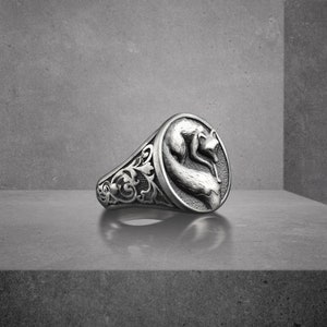 Fox Dainty Unique Mens Signet Ring, Engraved Fox Nature Jewelry for ...