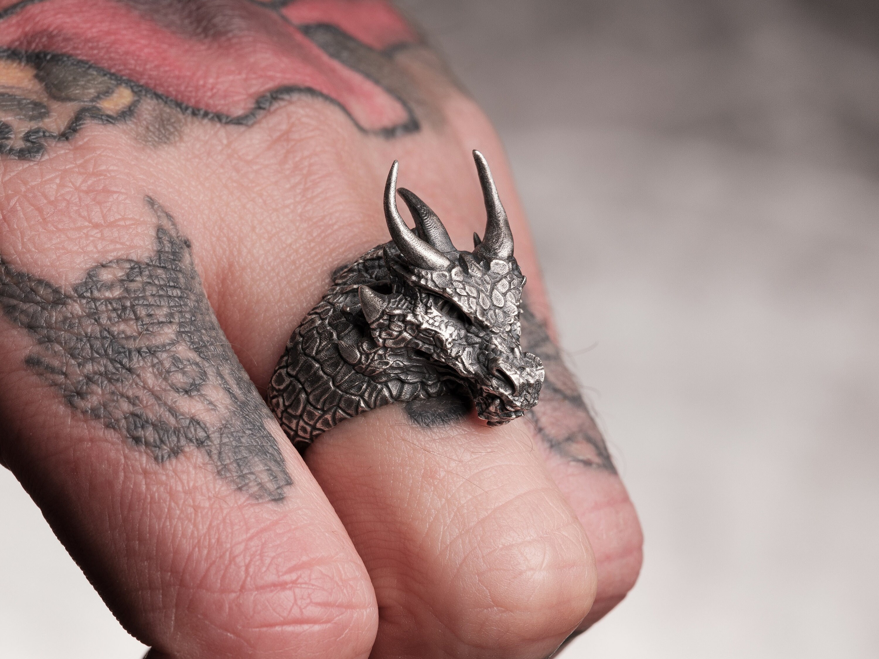 Handmade Dragon Head Men's Ring in Oxidized Silver 3D - Etsy