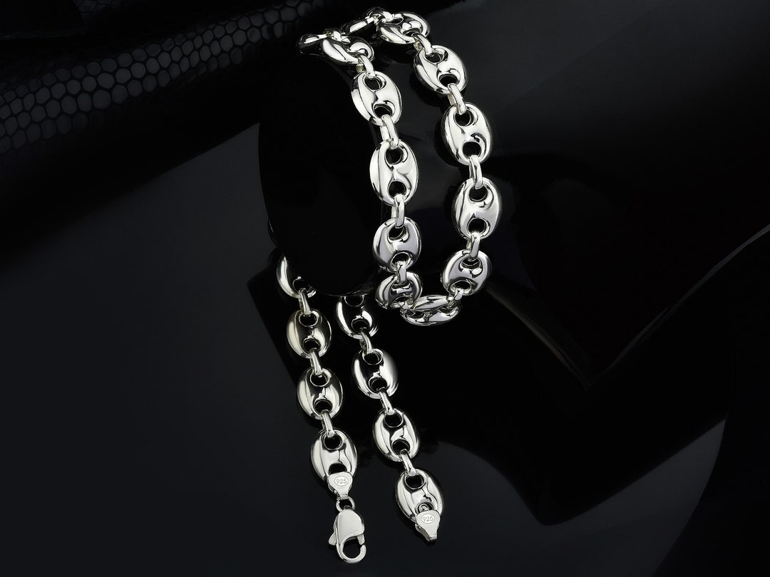Personalized Marina Chain Necklace in 925 Sterling Silver, Puffed ...