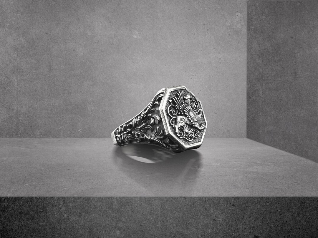 Griffin Silver Unique Signet Ring, Gryphon Engraved Mythology Ring for ...