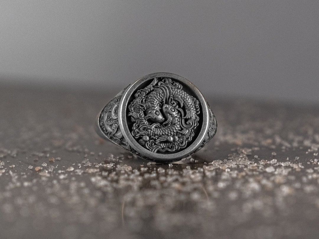 Fish Jewelry, Chinese Koi Fish Ring for Men, Sterling Silver Signet ...
