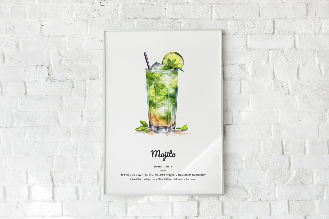 Mojito Cocktail Printable Digital Download Watercolor Illustration Home ...