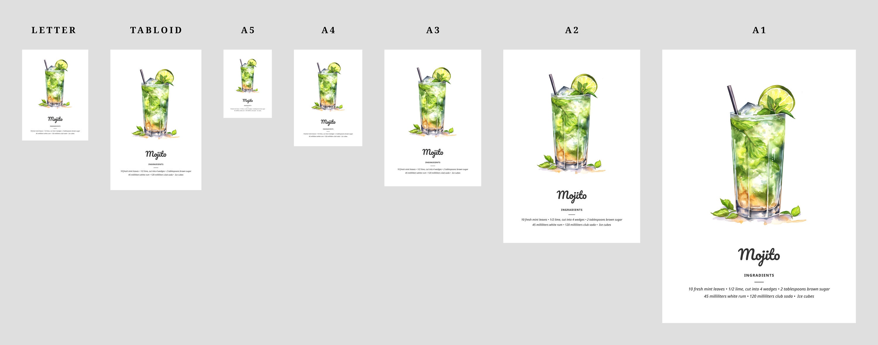 Mojito Cocktail Printable Digital Download Watercolor Illustration Home ...