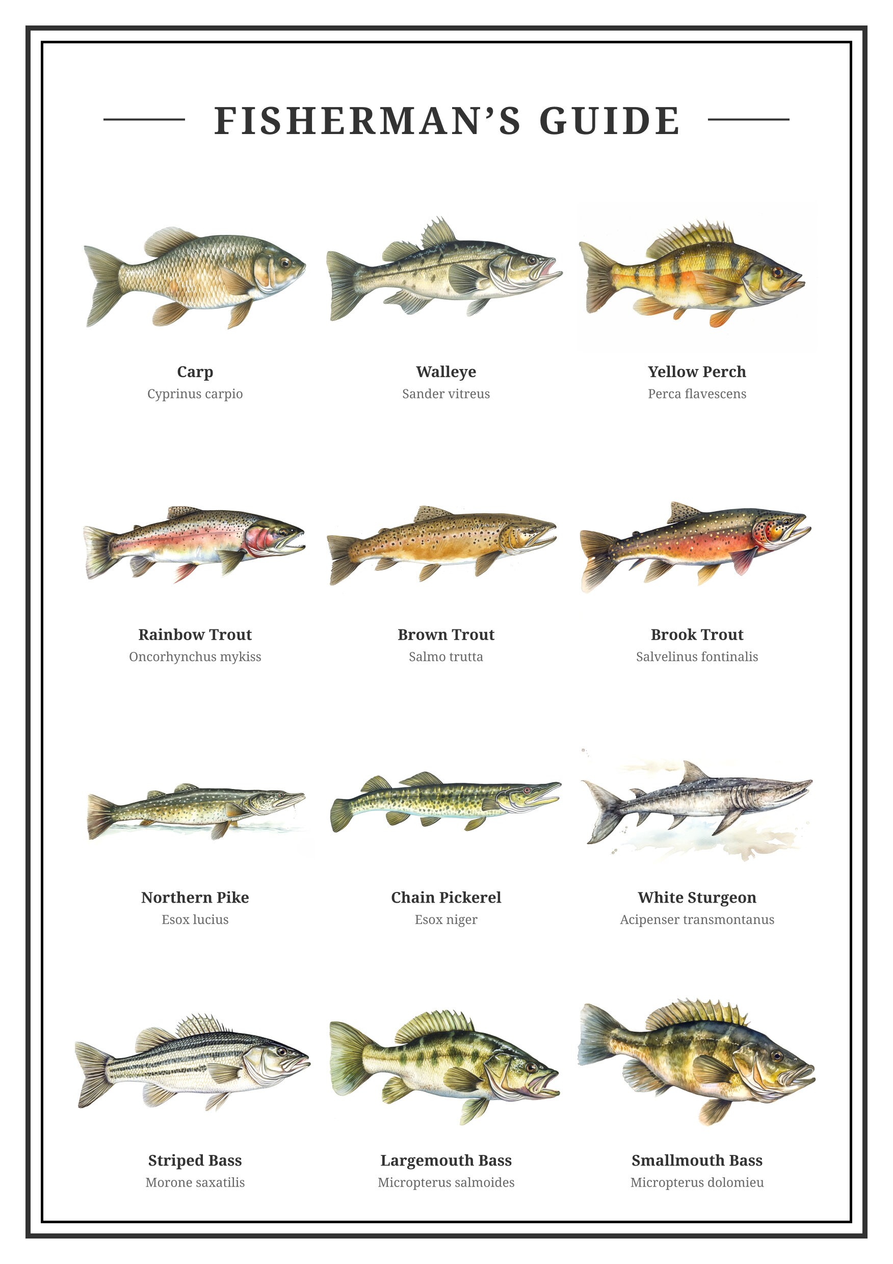 A Colorful Guide to Popular Fish Species Digital Print for Anglers and ...