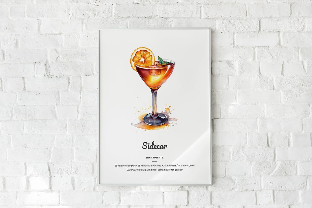 Sidecar Cocktail Printable Digital Download Watercolor Illustration ...