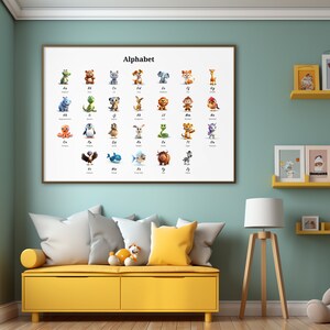 English Alphabet With Cute Clipart Animals Digital Print - Educational ...