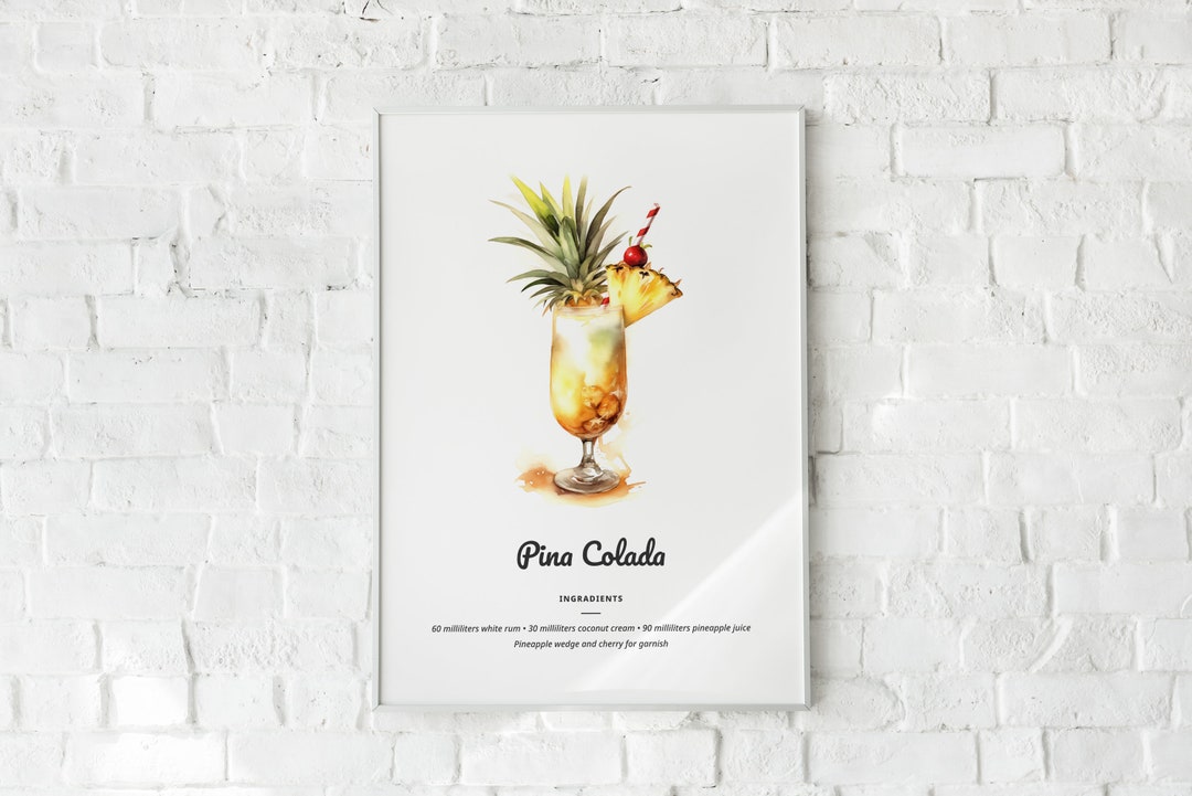 Pina Colada Cocktail Printable Digital Download Watercolor Illustration ...