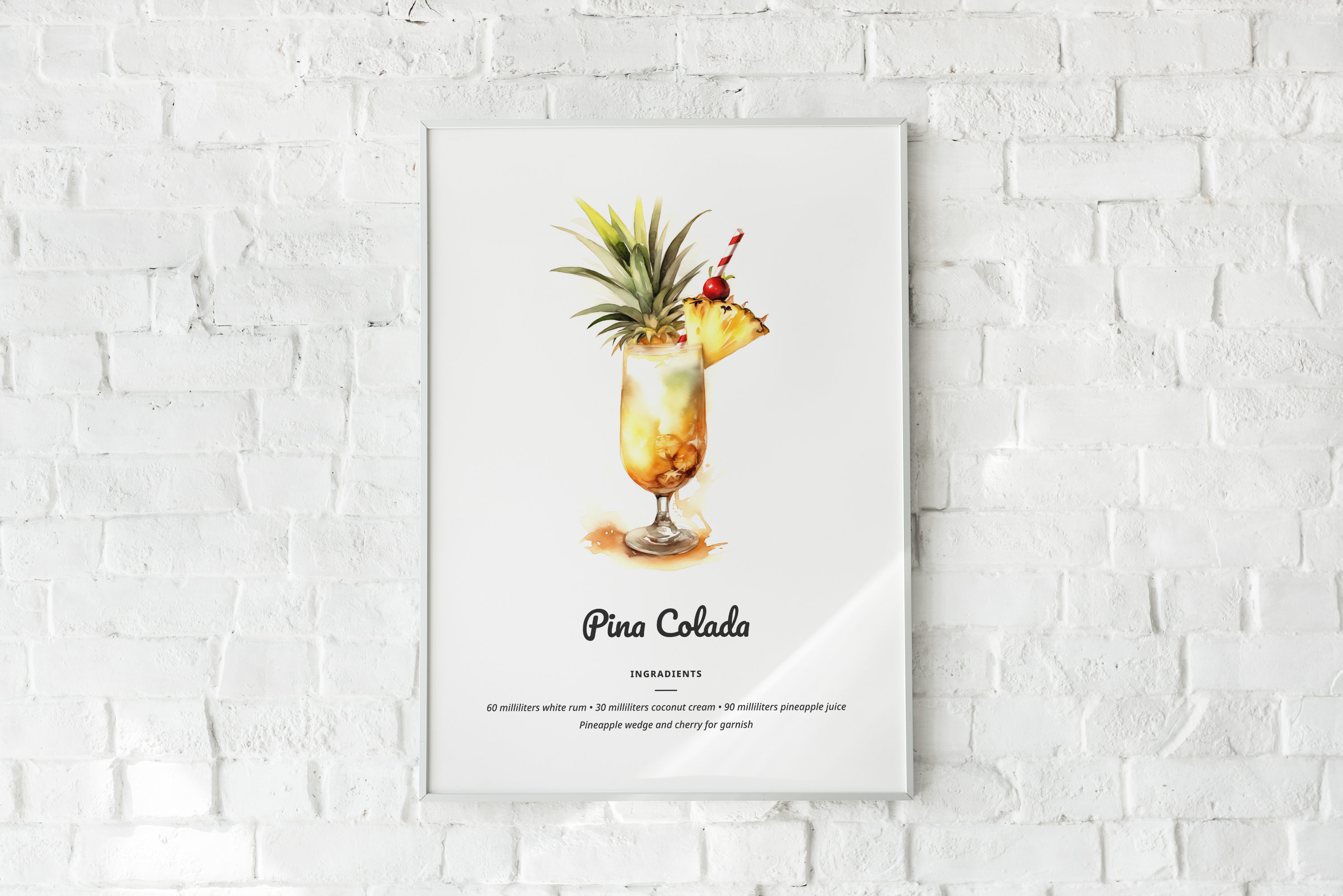 Pina Colada Cocktail Printable Digital Download Watercolor Illustration ...