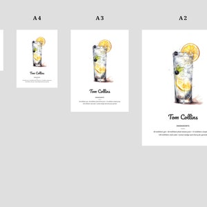 Tom Collins Cocktail Printable Digital Download Watercolor Illustration ...
