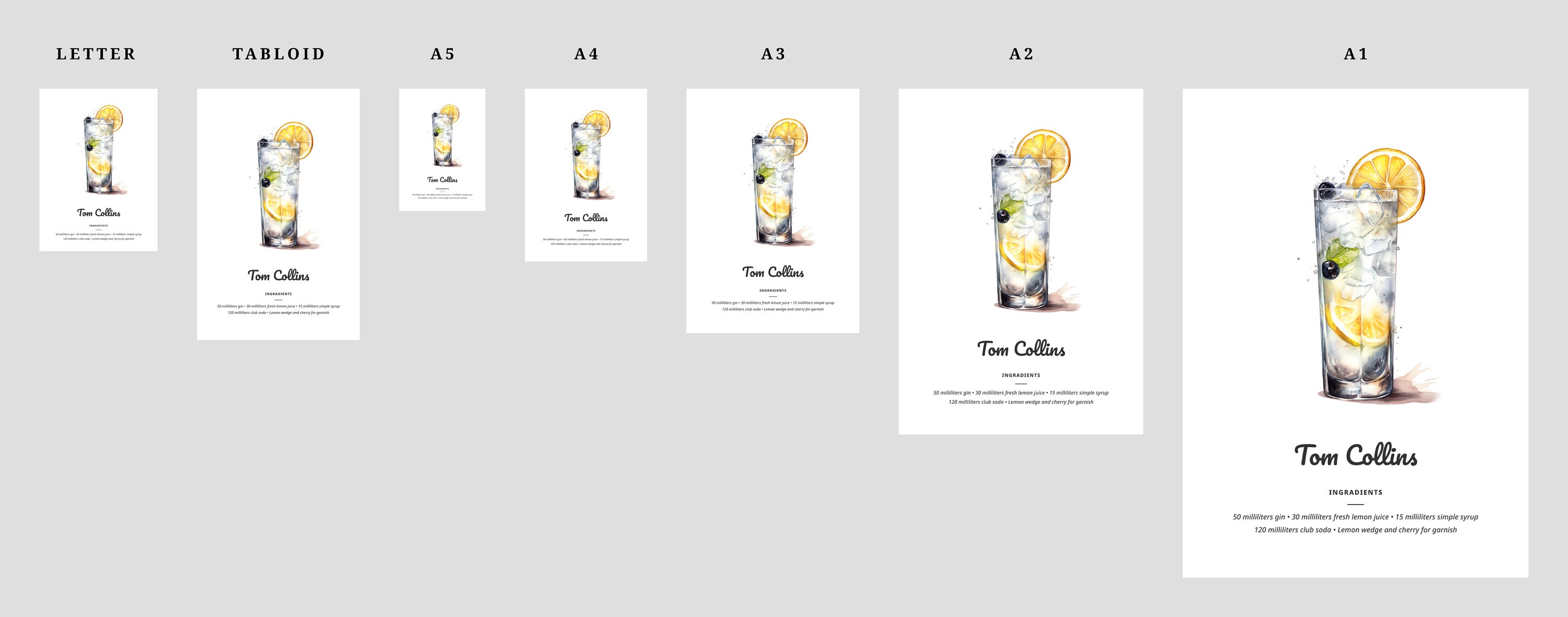 Tom Collins Cocktail Printable Digital Download Watercolor Illustration ...