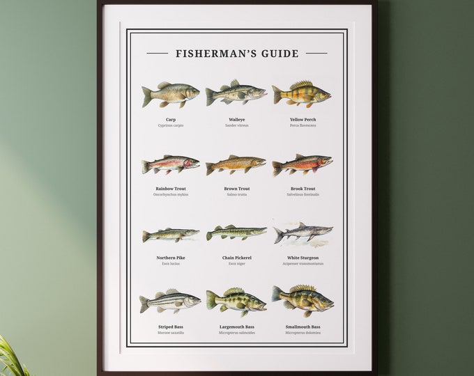 A Colorful Guide to Popular Fish Species Digital Print for Anglers and ...