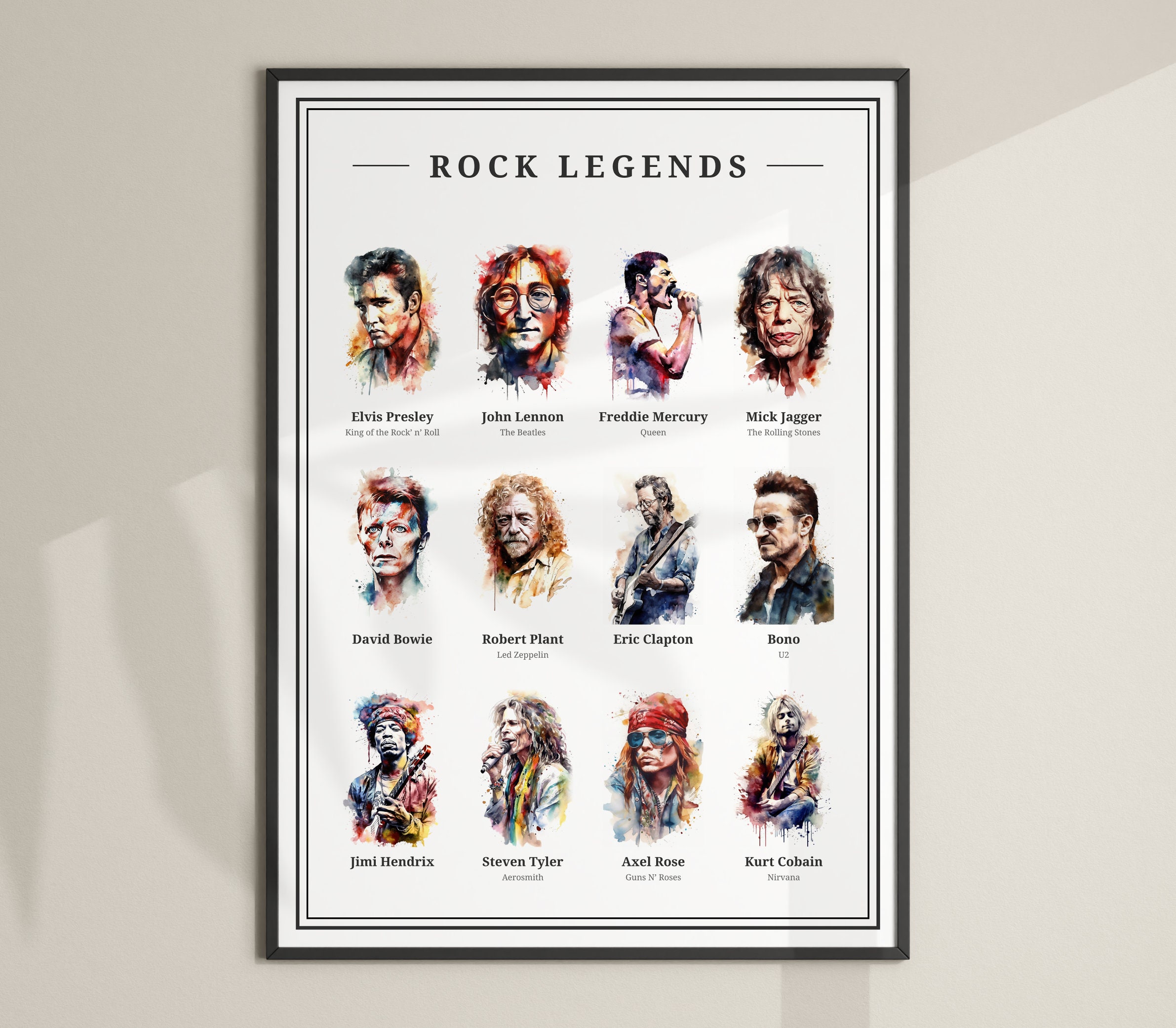 Iconic Rock Legends Digital Print Vintage Style Music Wall Art
