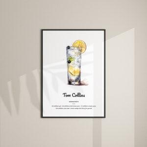 Tom Collins Cocktail Printable Digital Download Watercolor Illustration ...