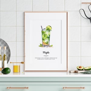 Mojito Cocktail Printable Digital Download Watercolor Illustration Home ...