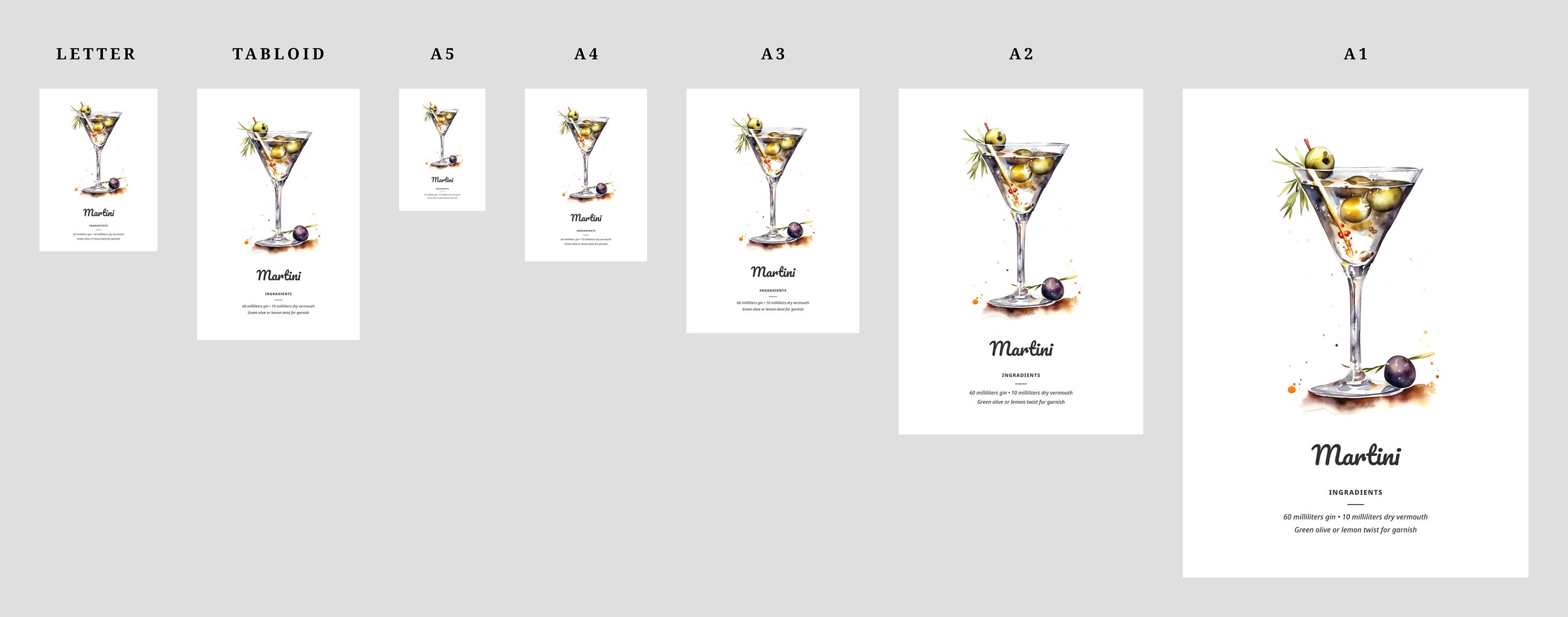 Martini Cocktail Printable Digital Download Watercolor Illustration ...