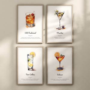 Set of 4 Classic Cocktails Printable Digital Download - Old Fashioned ...