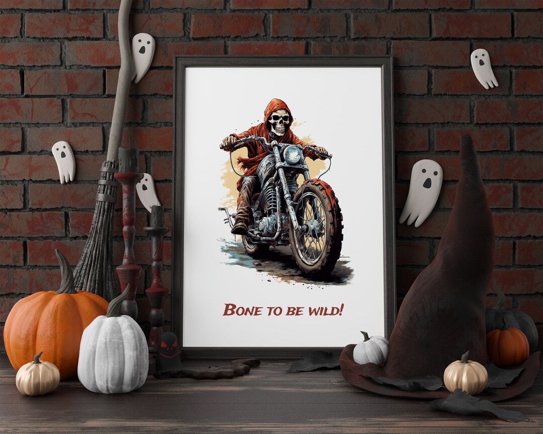 Halloween Skeleton Motorcycle Rider Bone to Be Wild Digital Print ...