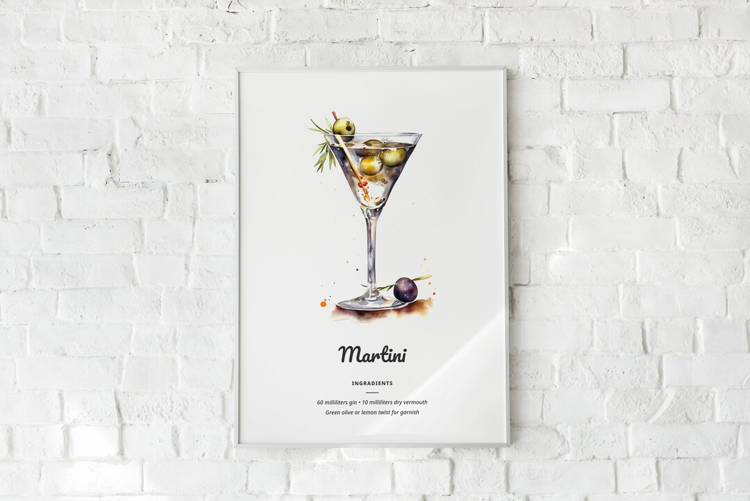 Martini Cocktail Printable Digital Download Watercolor Illustration ...