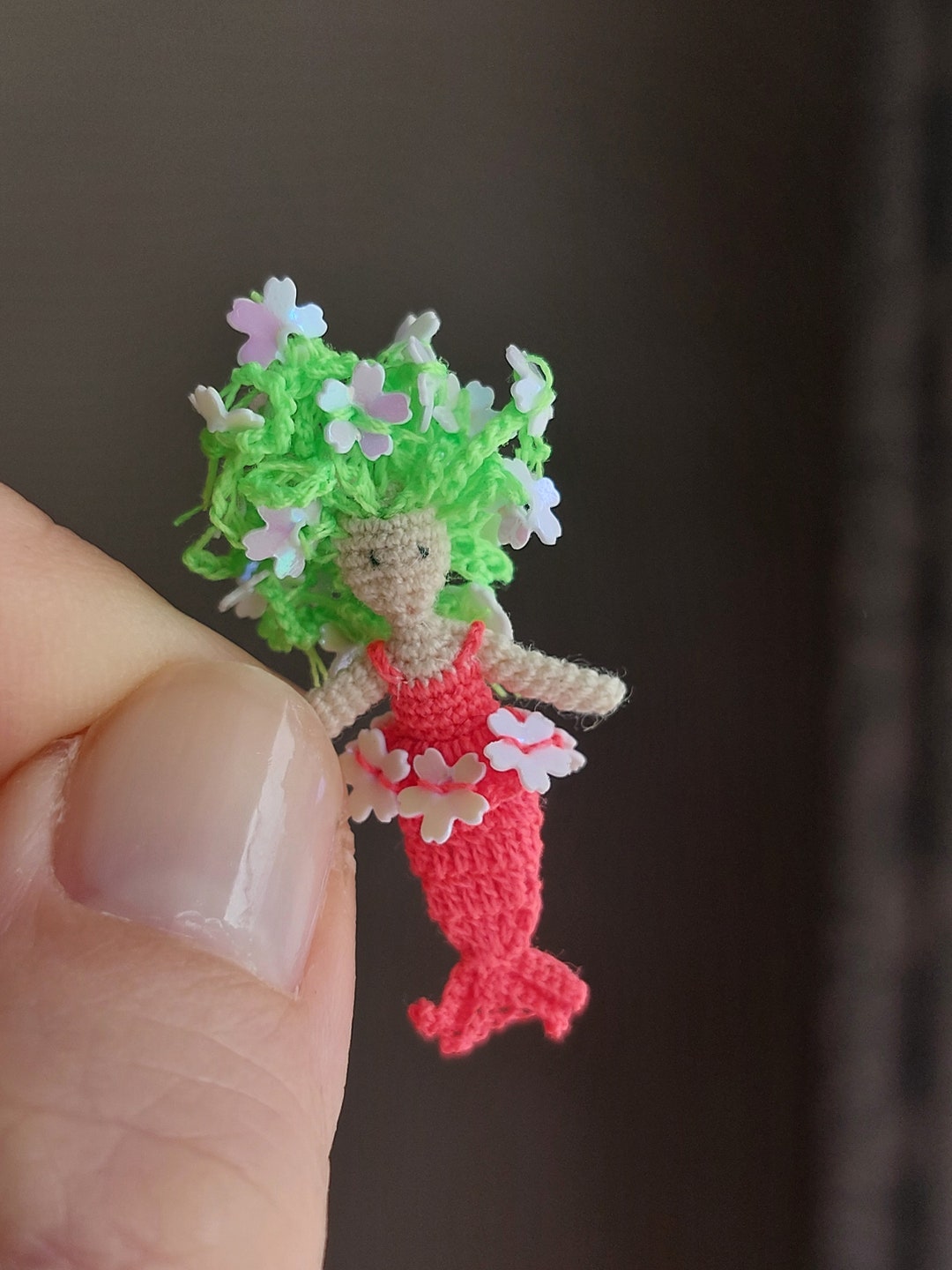 Mermaid Neon Doll Micro Crochet. Little Mermaid and Doll. - Etsy