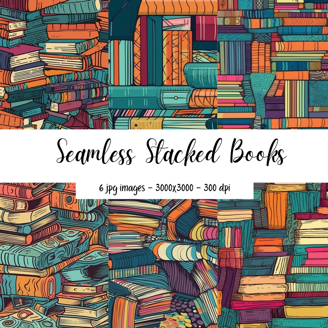 Seamless Stacked Books Digital Paper Bundle Digital Design - Etsy