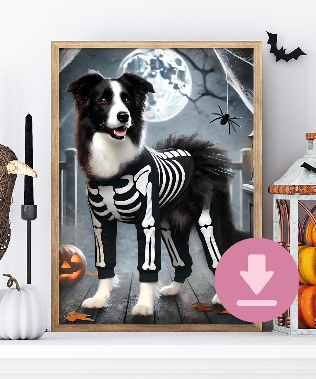 Border Collie Halloween Art Print, Skeleton Dog Digital Download ...