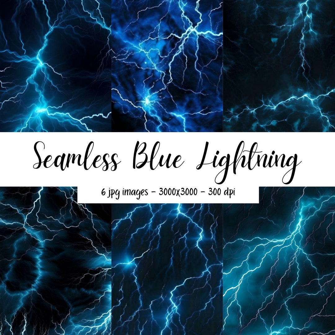 Seamless Blue Lightning Digital Paper Bundle for Fabric Design, Repeat ...