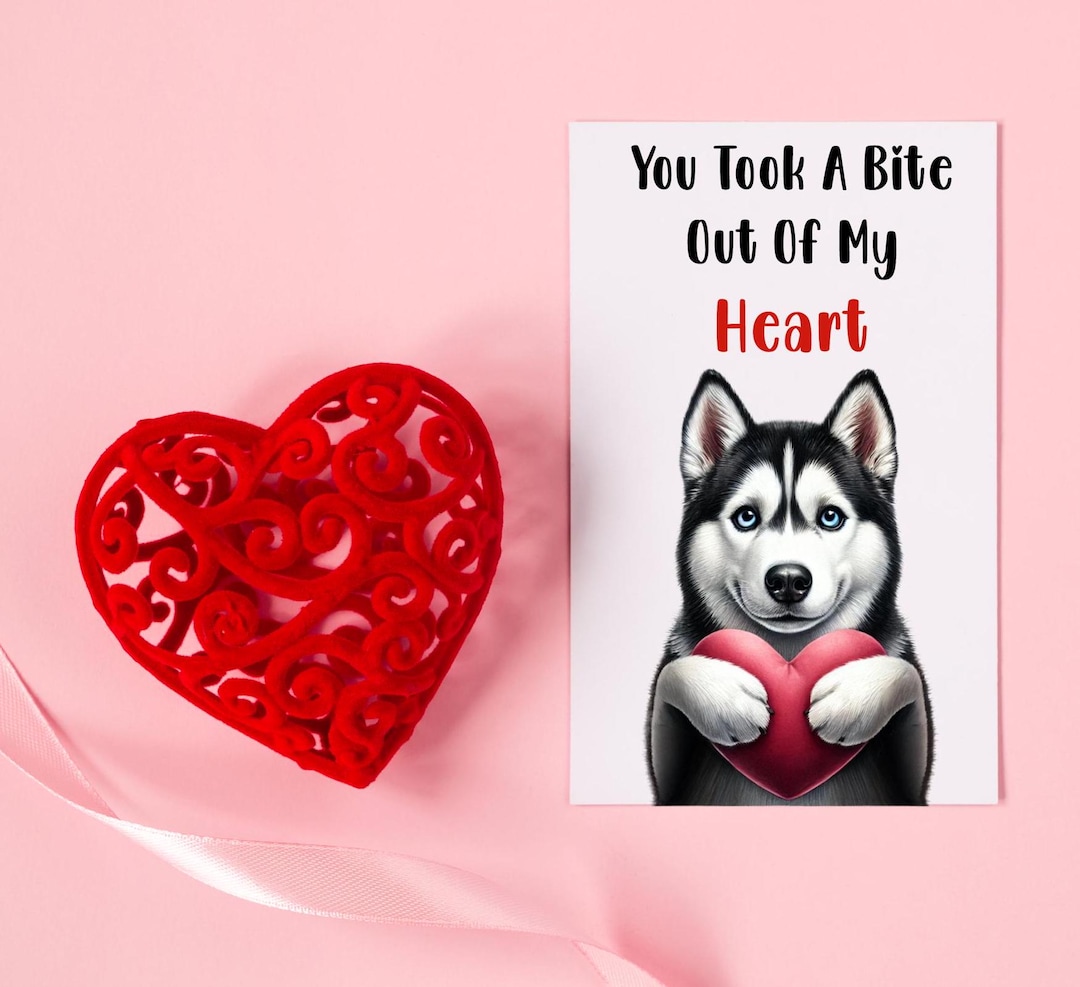 Digital Cute Handmade Husky Valentines Card Cute Husky Art Holiday Card ...