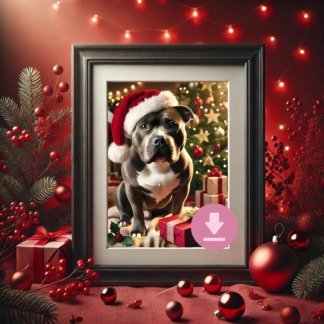 American Bully Christmas Art Print Festive Holiday Dog Wall Decor ...