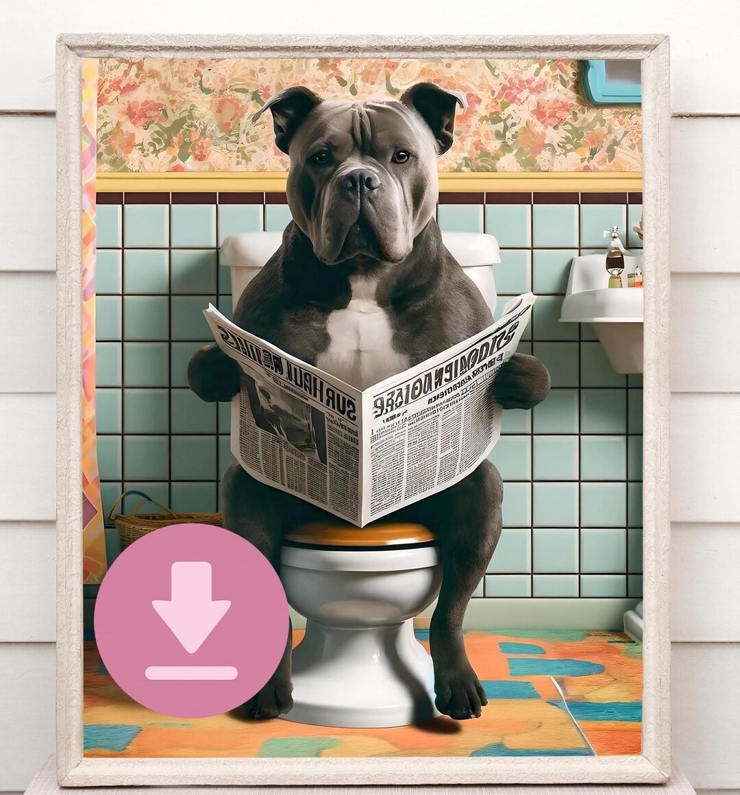 Retro American Bully Bathroom Decor • American Bully Wall Art • 8x10 ...