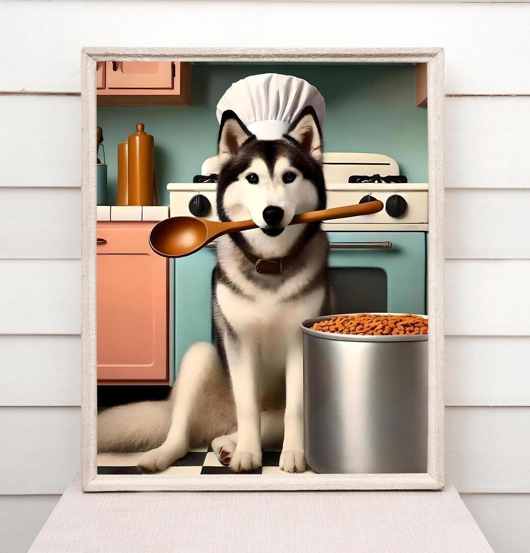 Husky Chef Vintage Kitchen Print, Retro Dog Wall Art, Available in ...
