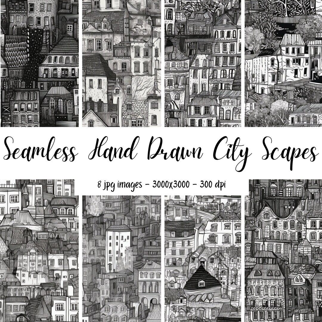 Hand Drawn Citys Seamless Digital Paper Bundle Digital - Etsy