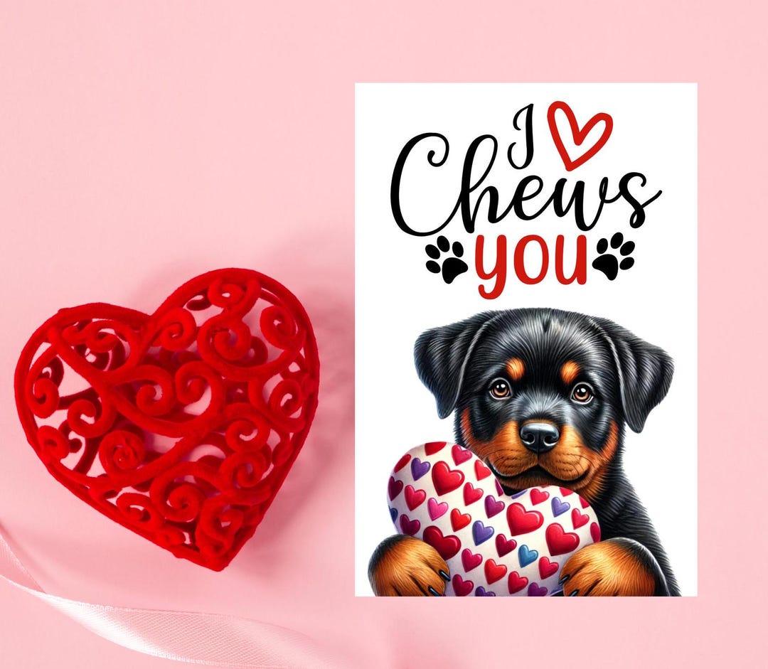 Digital Cute Handmade Rottweiler Valentines Card | Cute Animal Art ...