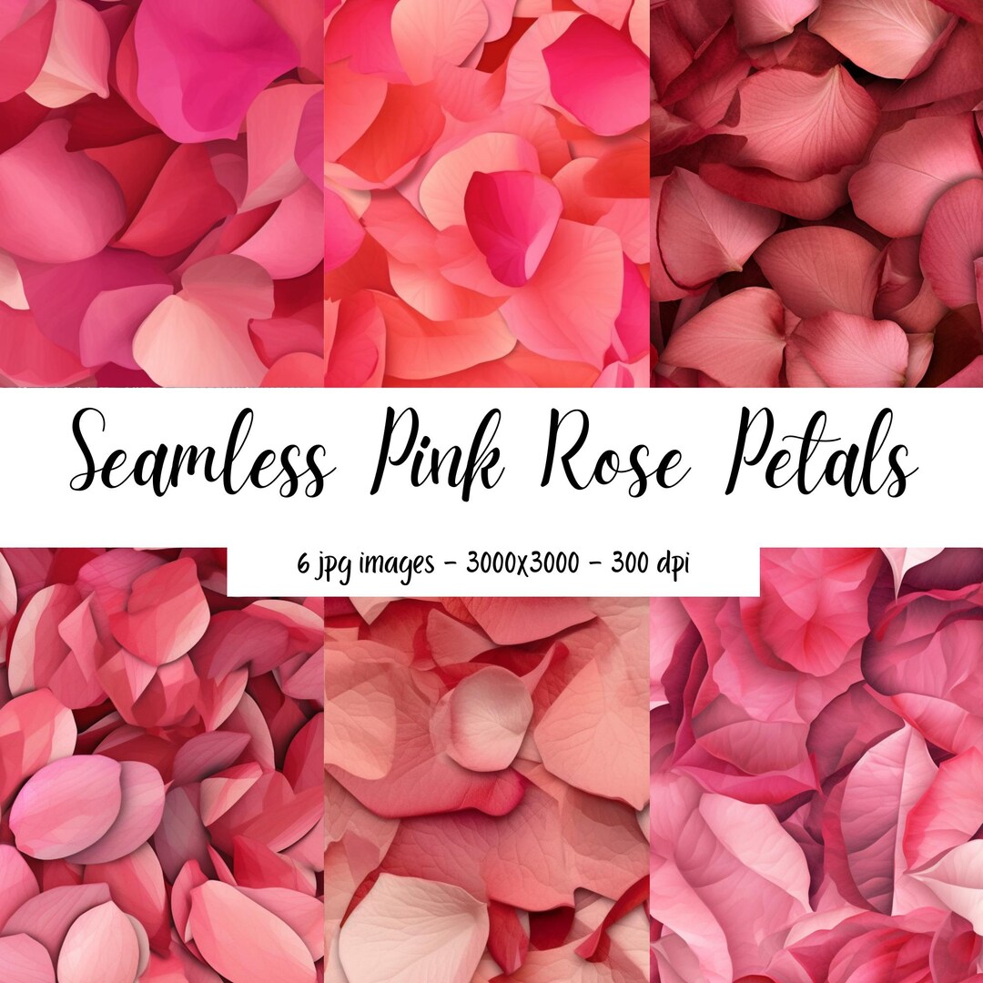 Seamless Pink Rose Petals Digital Paper Bundle for Fabric Design ...