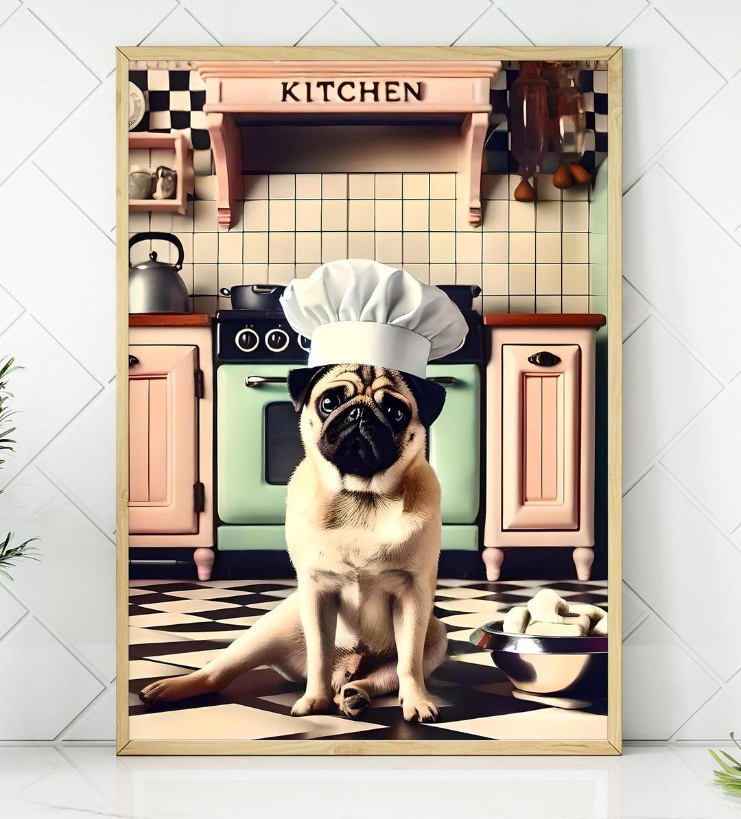 Pug Chef Vintage Kitchen Print, Retro Wall Art for Dog Lovers ...