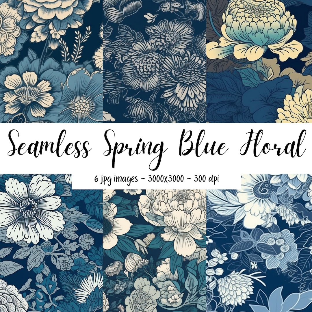 Blue Spring Floral Seamless Digital Paper Bundle, Digital Design ...