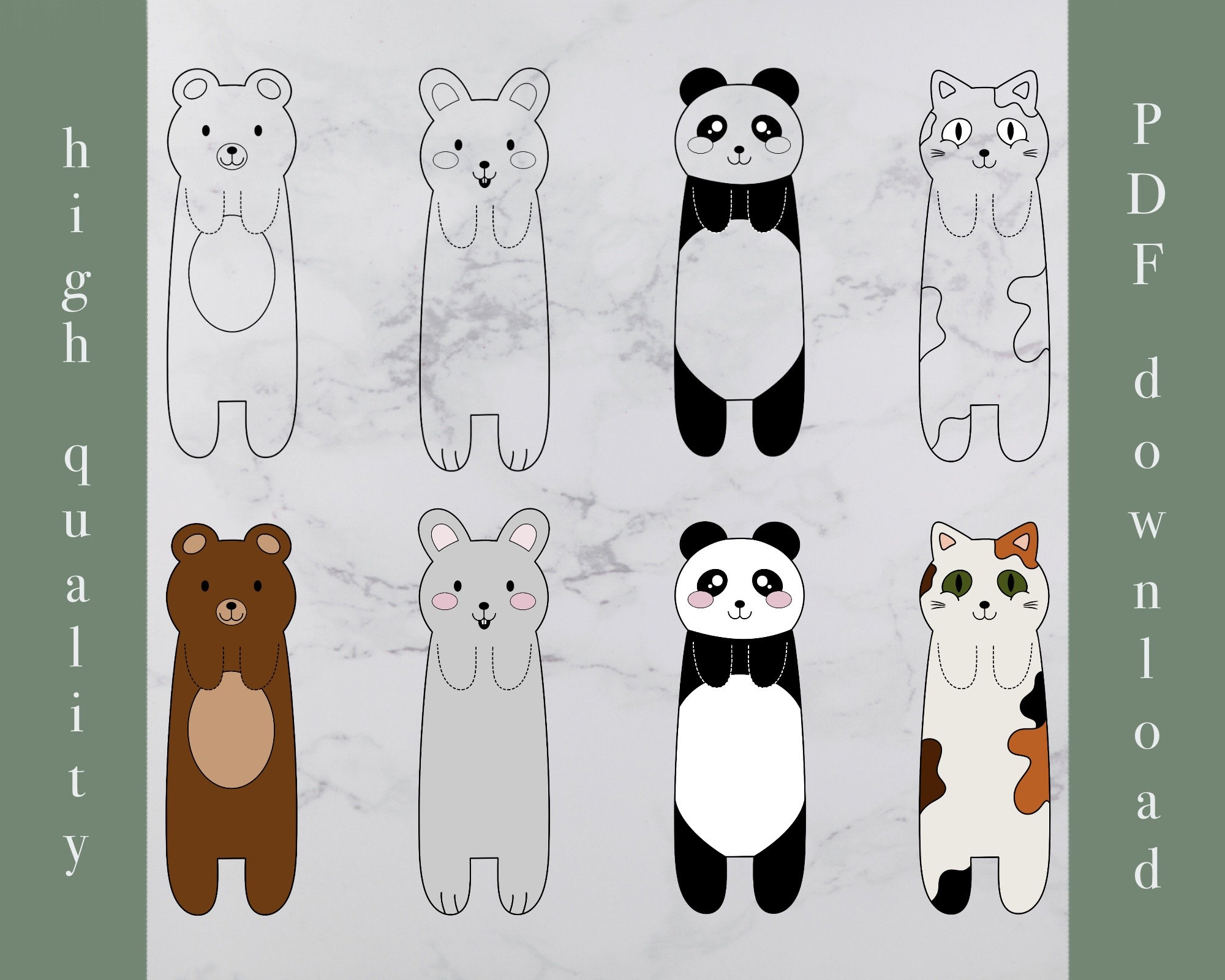 Printable Coloring Bookmarks Set for Kids and Adults | Cute Pet Animals ...