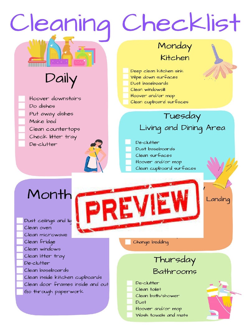 Daily and Monthly Cleaning Schedule and Checklist - Etsy