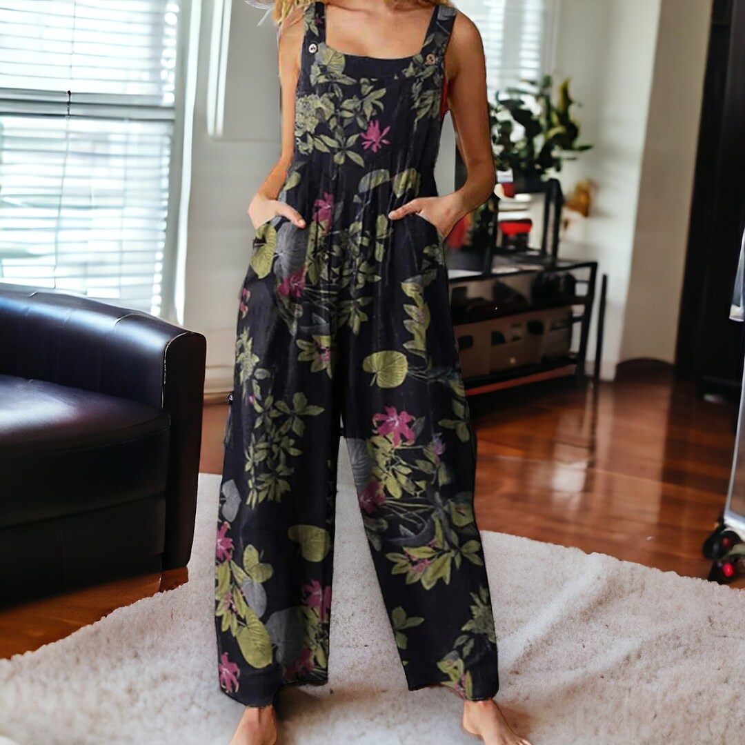 Cotton Boho Overalls, Bell Bottom Jumpsuit, Wide Leg Dungarees, Hippie ...